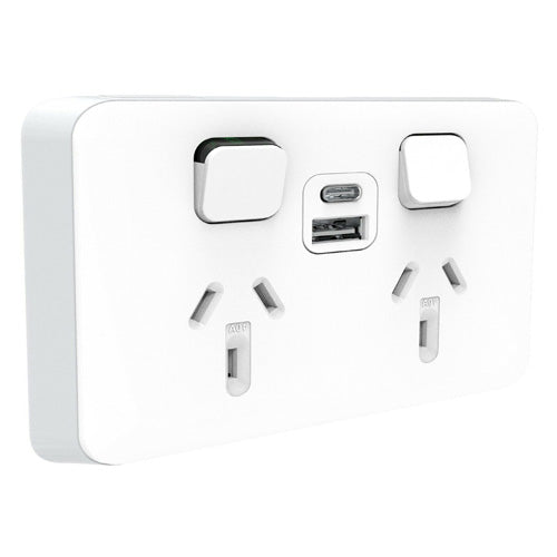 CLIPSAL Iconic 3025USBAC-VW Double Powerpoint With USB CHARGER A+C