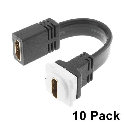 10 x HDMI Wall Plate Insert White (with Tail)